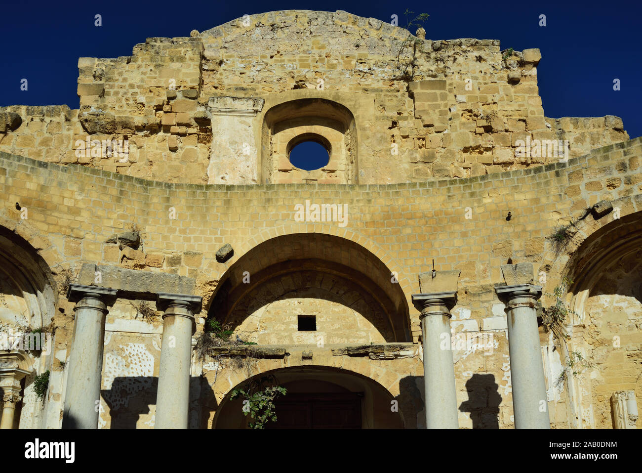 Ruin of the former church sant Ignazio, Mazara del Vallo, Sicily, Italy, with pillars and wall ...
