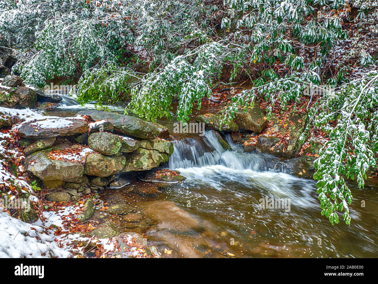 Horizontal shot of a Smoky Mountain Stream in Winter Stock Photo - Alamy