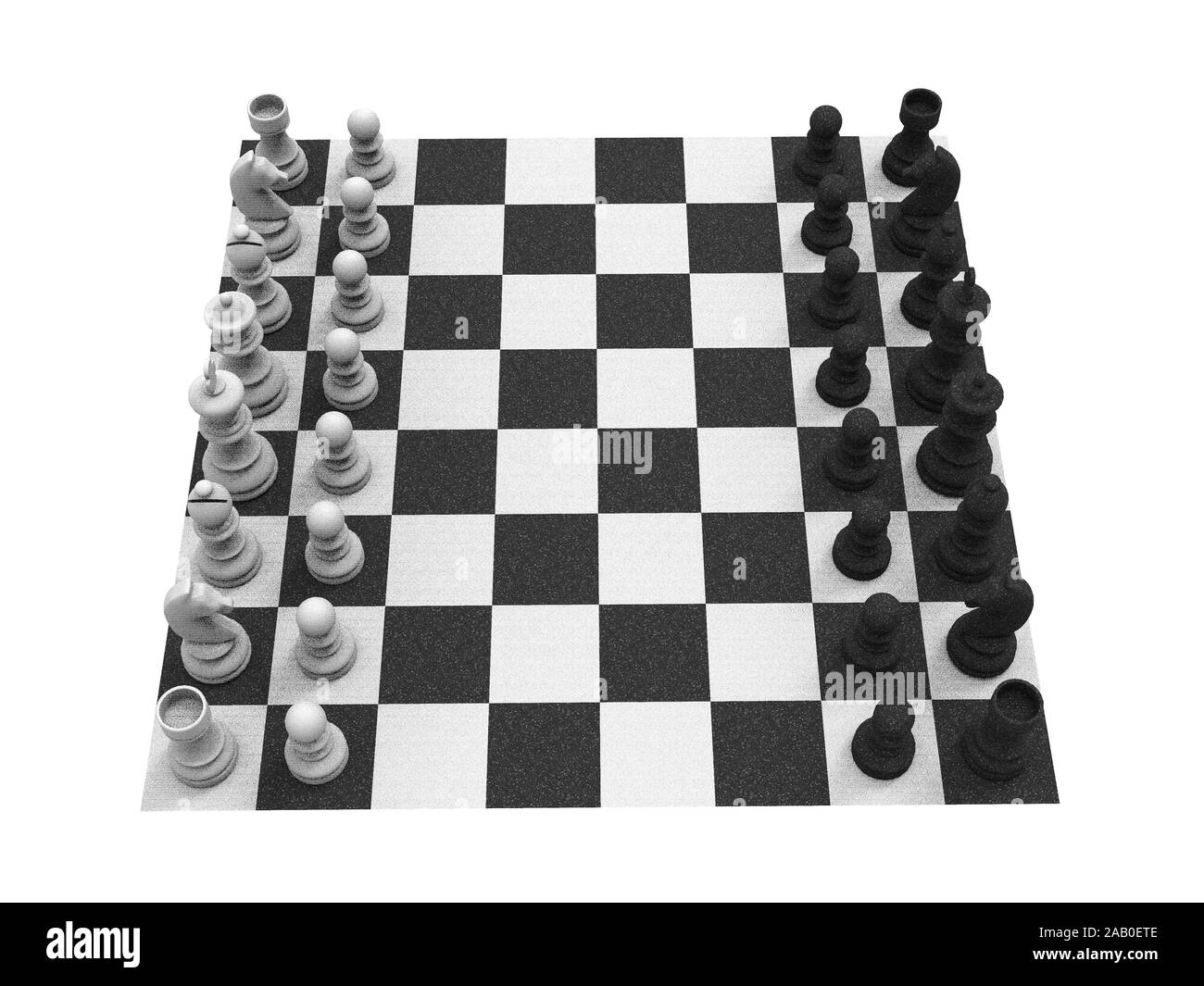 3d chess board white and black pieces chrome board on white background ...
