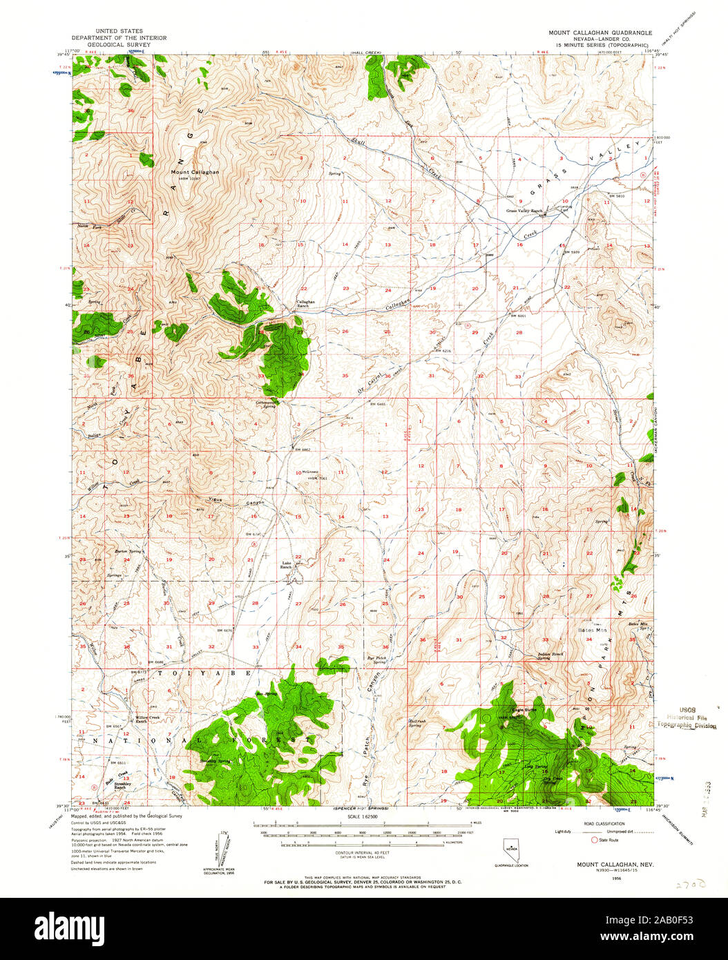 USGS TOPO Map Nevada NV Mount Callaghan 321093 1956 62500 Restoration ...
