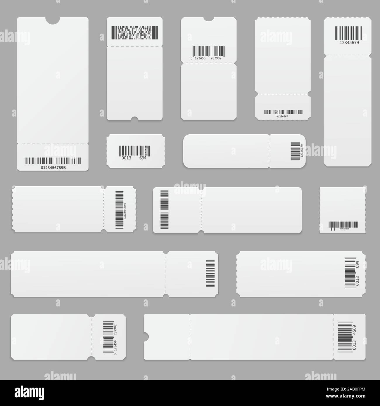 Realistic vector set of blank ticket templates with with barcodes Stock ...