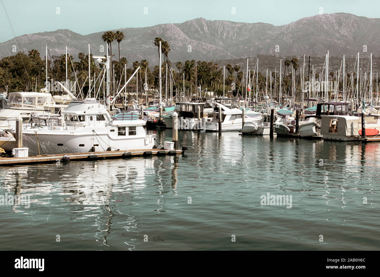 Mostly Sailboats, docked at the marina in the Santa Barbara Harbor with ...