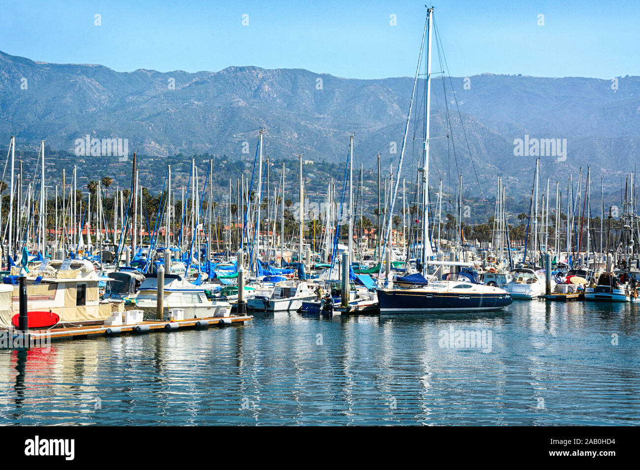 Mostly Sailboats, docked at the marina in the Santa Barbara Harbor with ...