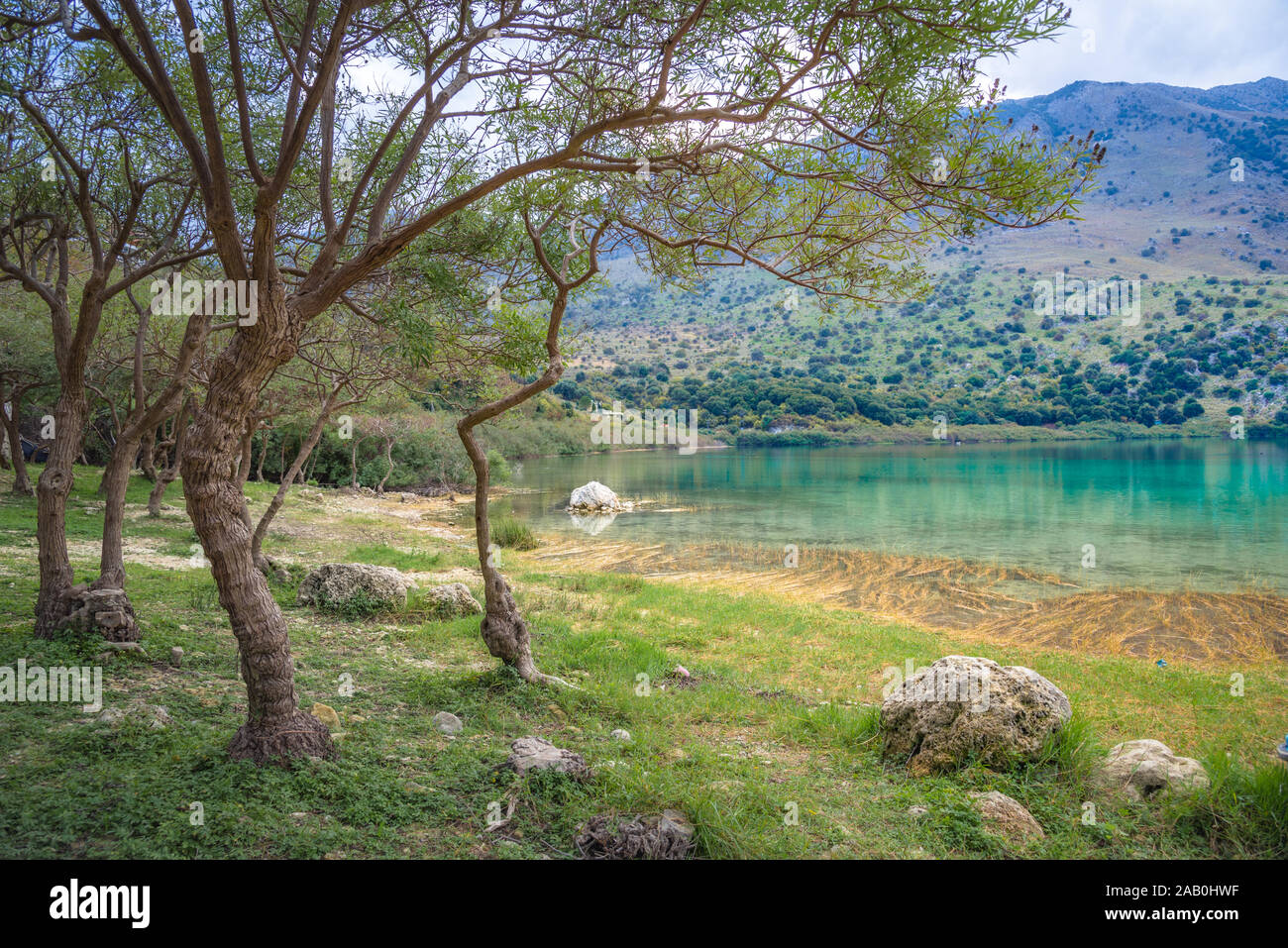 Panorama of the natural lake Kournas at Chania, Crete Stock Photo - Alamy