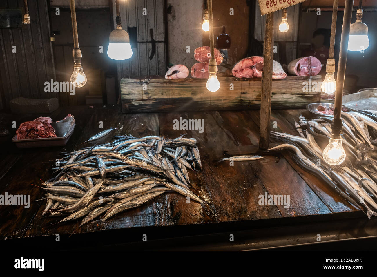 Street fish market. Beautiful tabletop fish counter lighting Stock ...