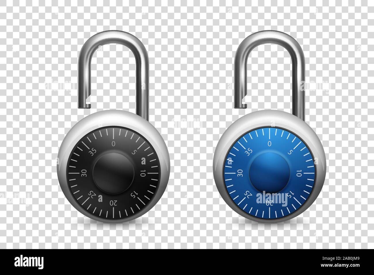 Vector 3d Realistic Opened Metal Steel Chrome Silver Padlock Icon Set ...