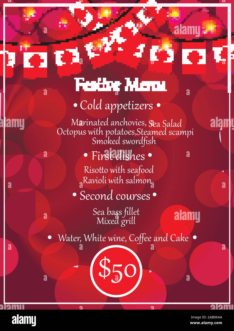 Bright banner festive menu. Blank with approximate menu. Festive ...