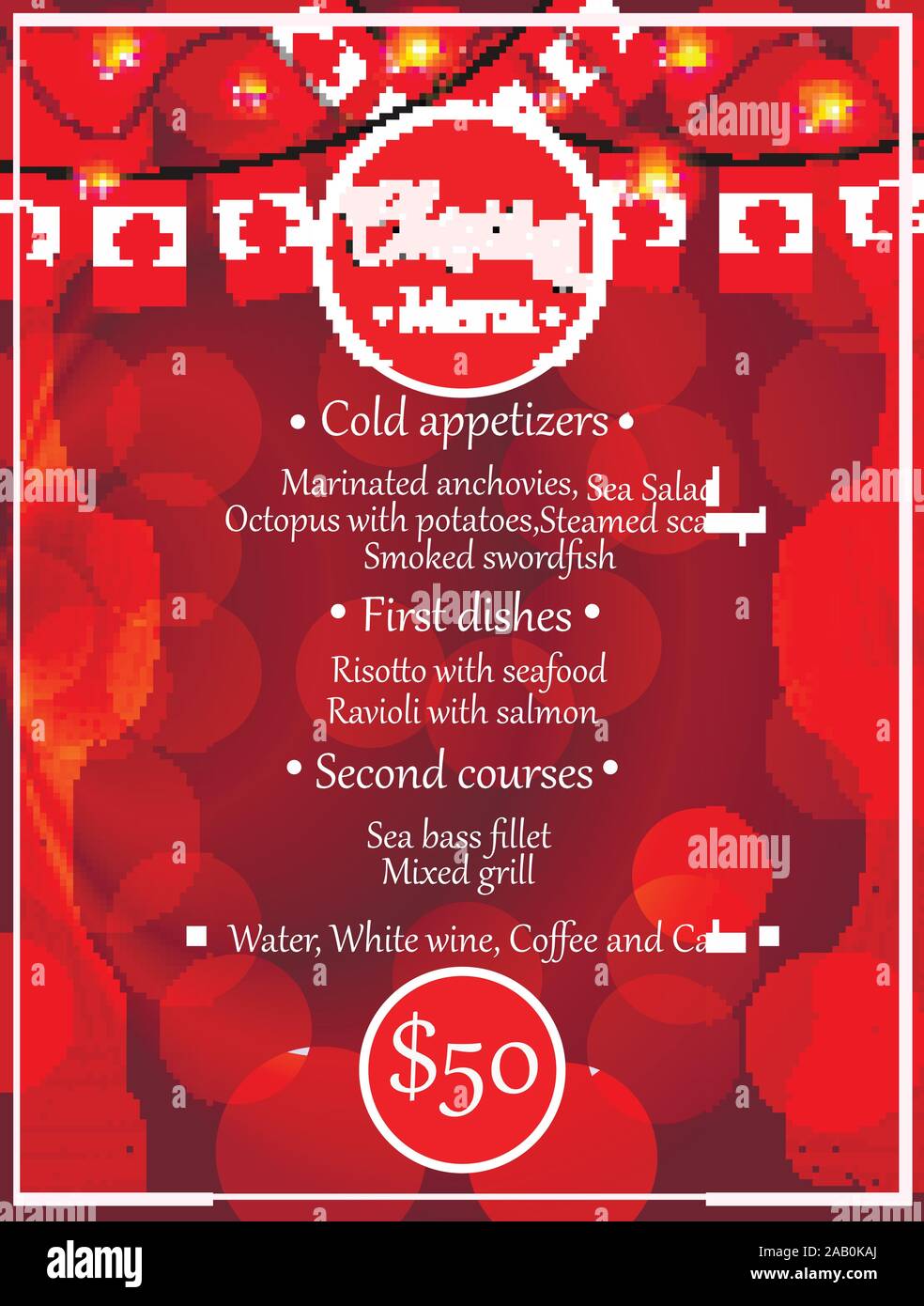 Bright banner festive menu. Blank with approximate menu. Festive ...