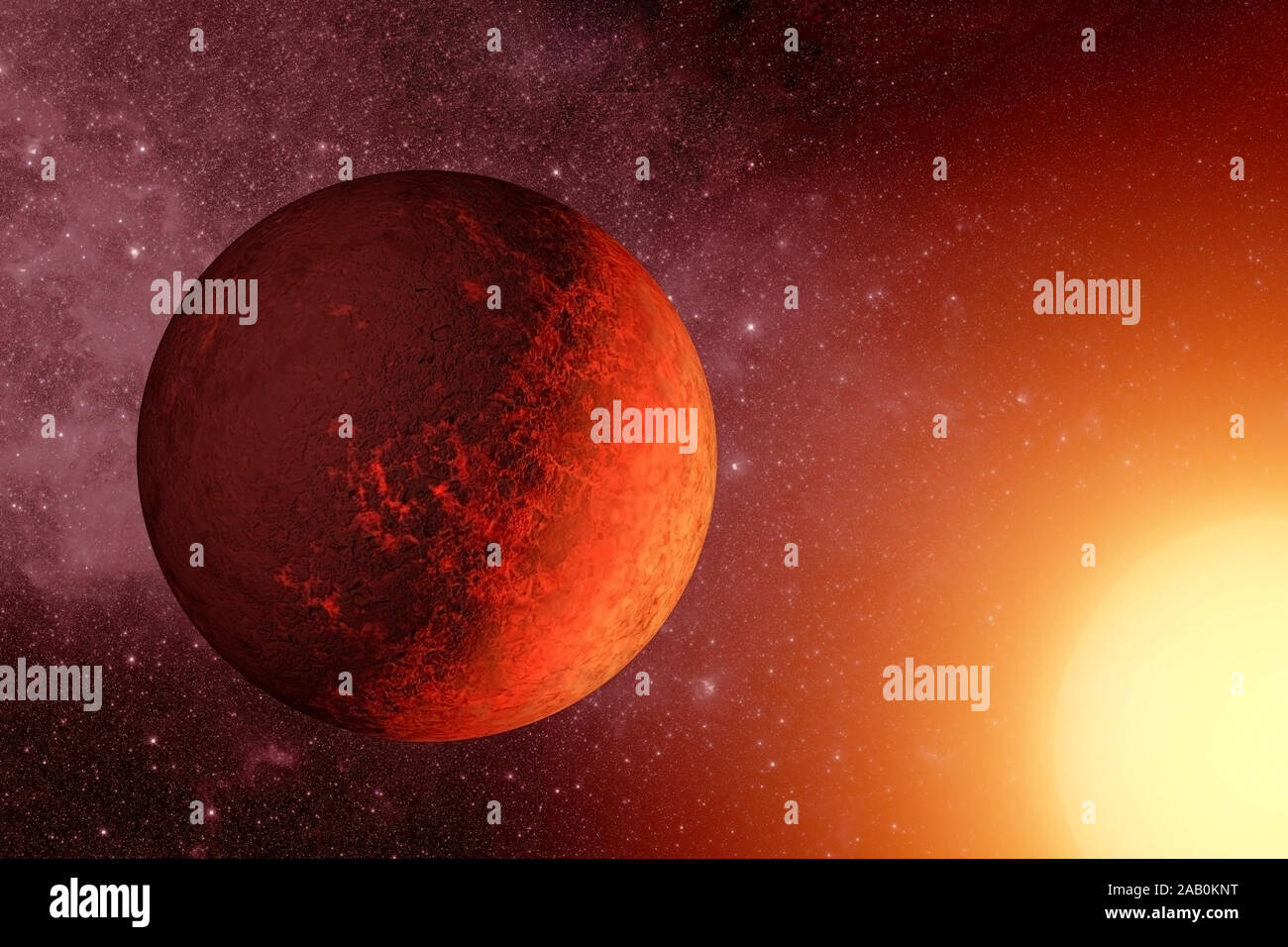 Hot orange exoplanet in deep space. Elements of this image furnished by ...