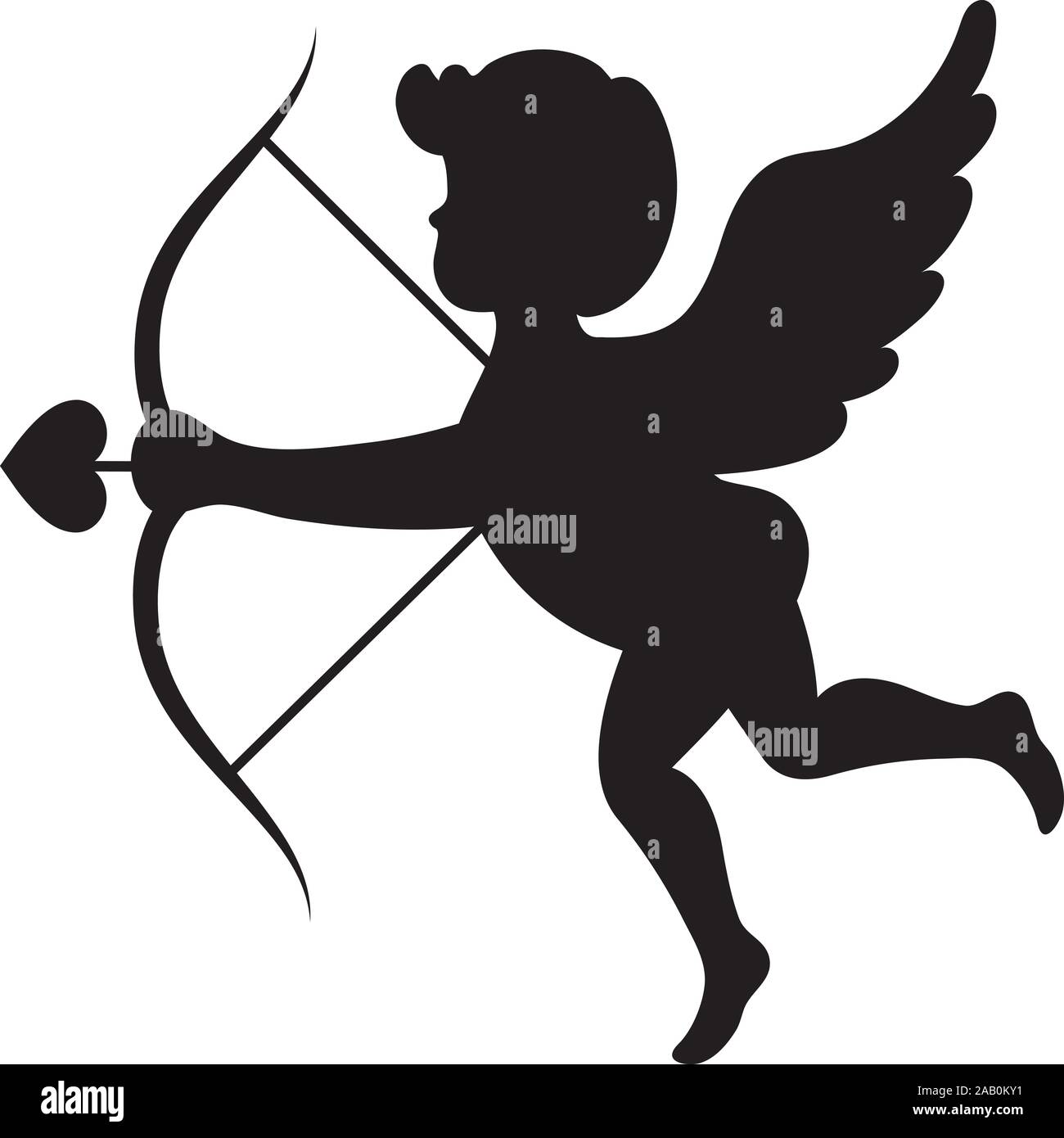 Cupid with Cupid's arrow in black on a white background. Valentine's ...