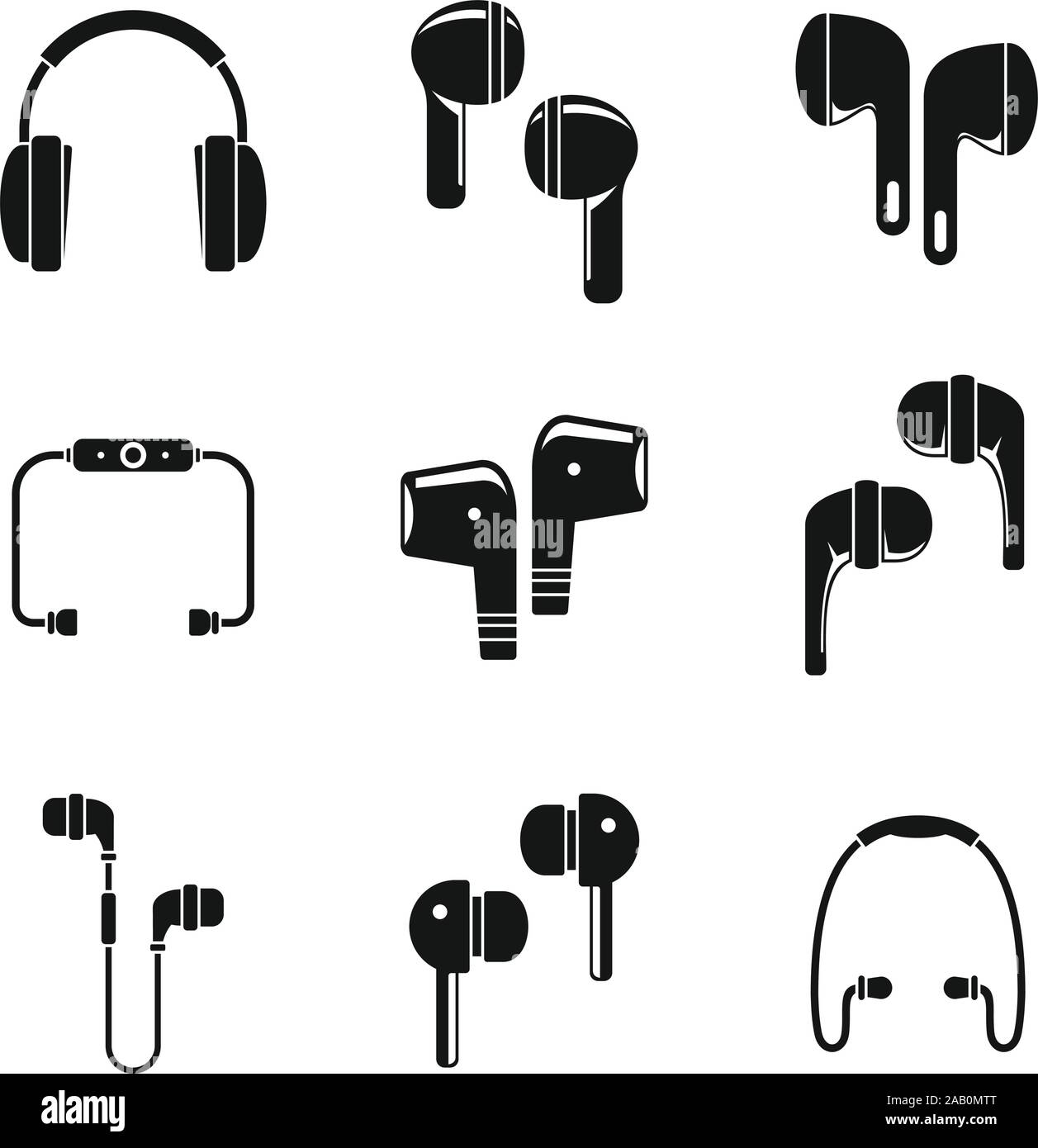 Modern wireless earbuds icons set. Simple set of modern wireless ...