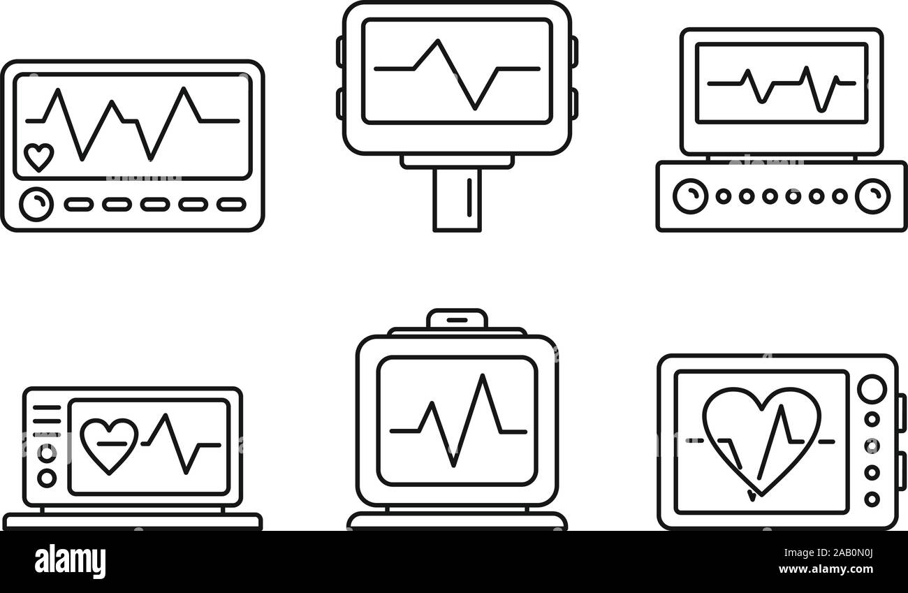 Medical electrocardiogram icons set. Outline set of medical ...