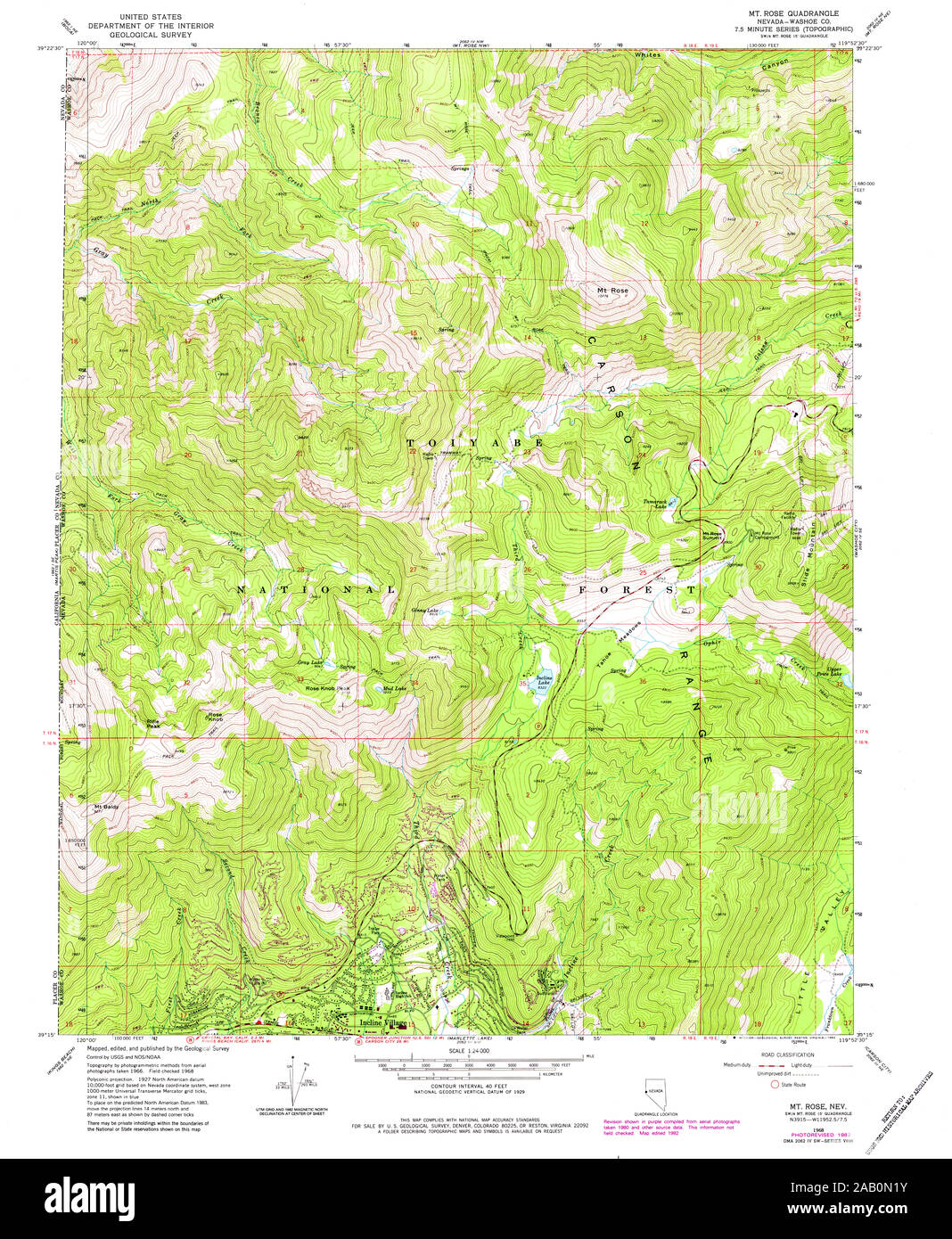 USGS TOPO Map Nevada NV Mt Rose 319586 1968 24000 Restoration Stock ...