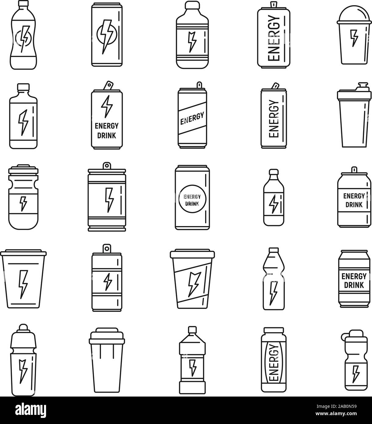 Boost energetic drink icons set. Outline set of boost energetic drink ...
