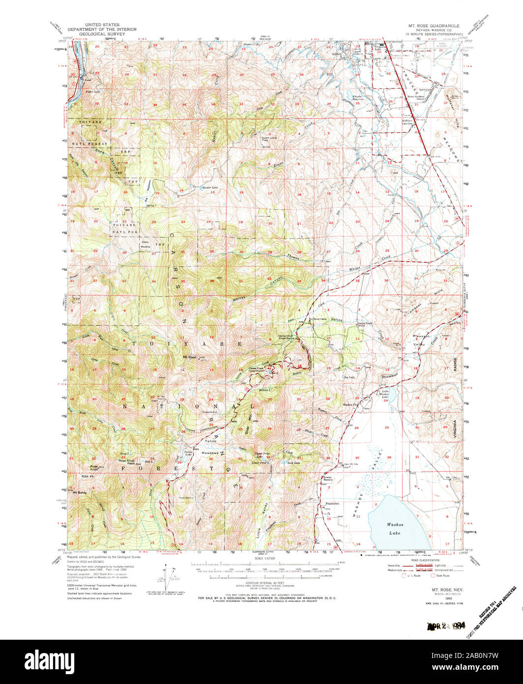 USGS TOPO Map Nevada NV Mt Rose 321120 1950 62500 Restoration Stock ...