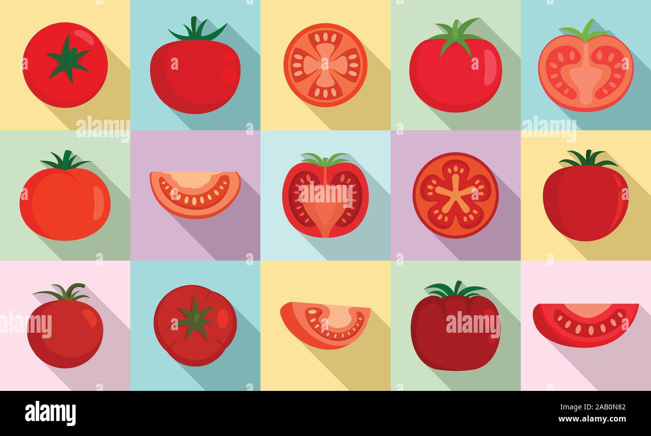 Tomato icons set. Flat set of tomato vector icons for web design Stock ...