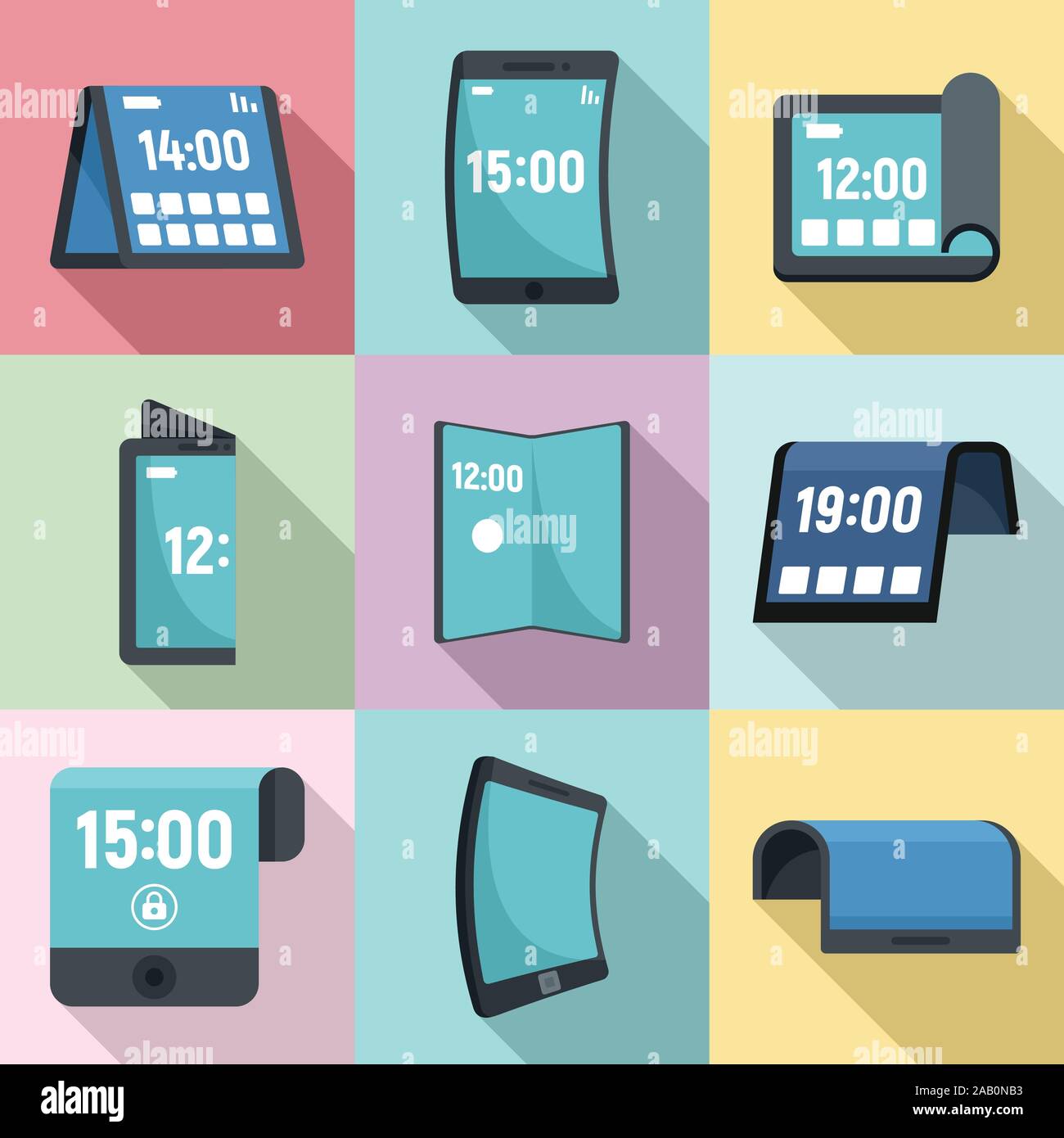 Flexible display icons set. Flat set of flexible display vector icons ... Flexible display icons set. Flat set of flexible display vector icons ...
