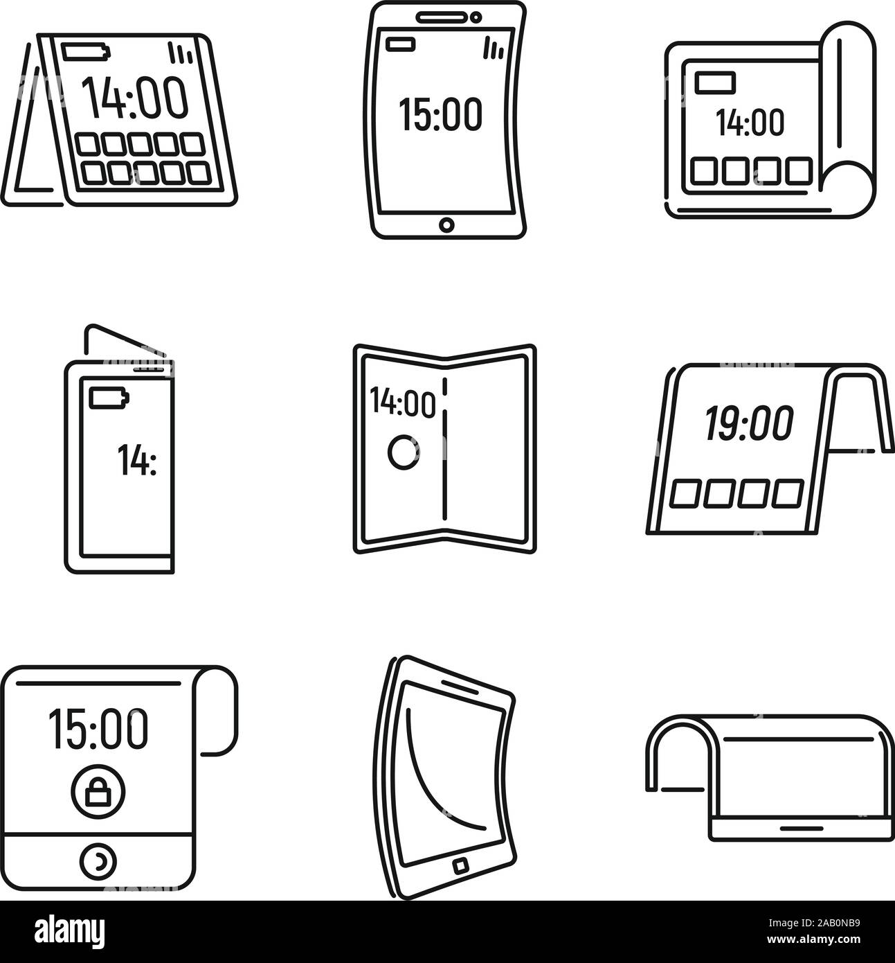 Modern flexible display icons set. Outline set of modern flexible ...