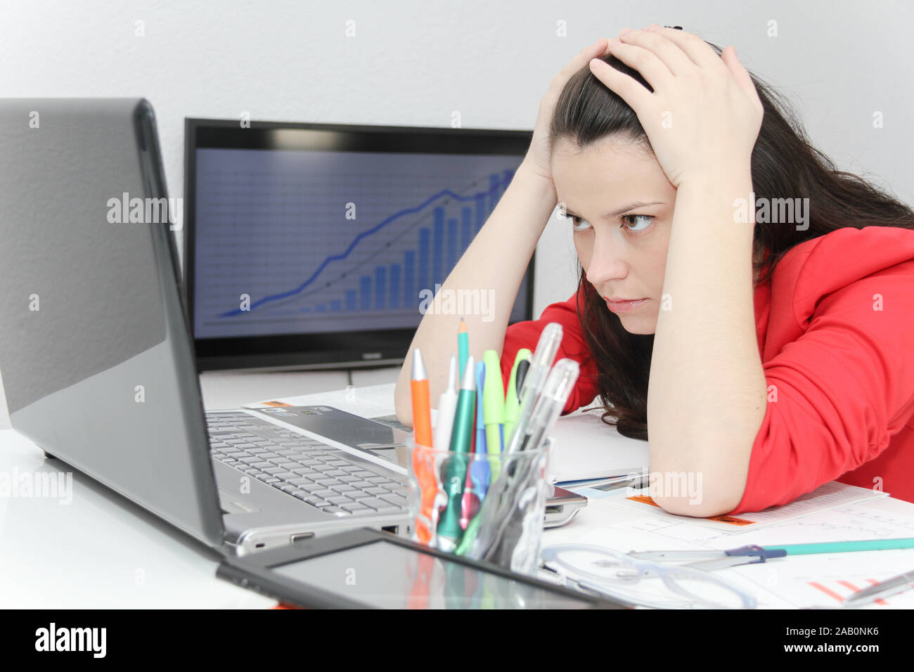 Photo of the Businesswoman frustated with work, has a lot of work at ...