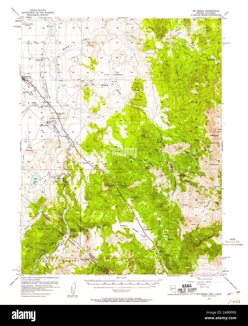 USGS TOPO Map Nevada NV Mt Siegel 321123 1957 62500 Restoration Stock ...
