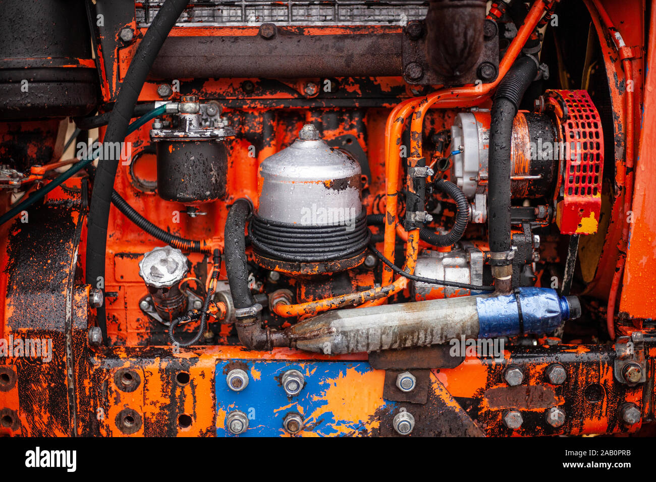 Internal combustion engine at the tractor. The inside of the engine ...