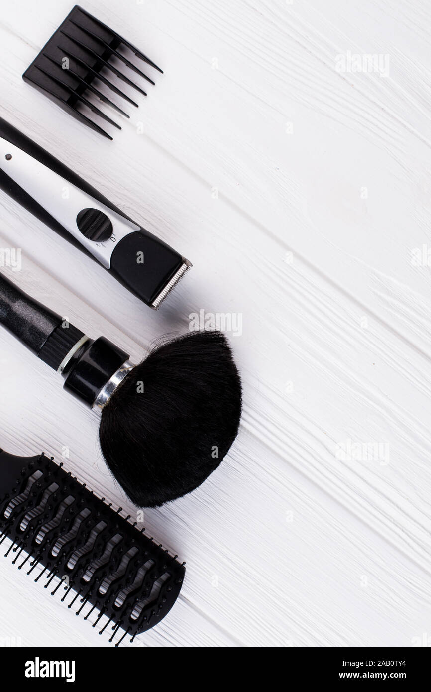Instruments of hairdresser, top view Stock Photo - Alamy