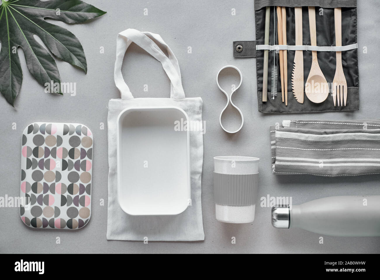 Creative top view, zero waste packed lunch kit, takeaway lunch box set ...