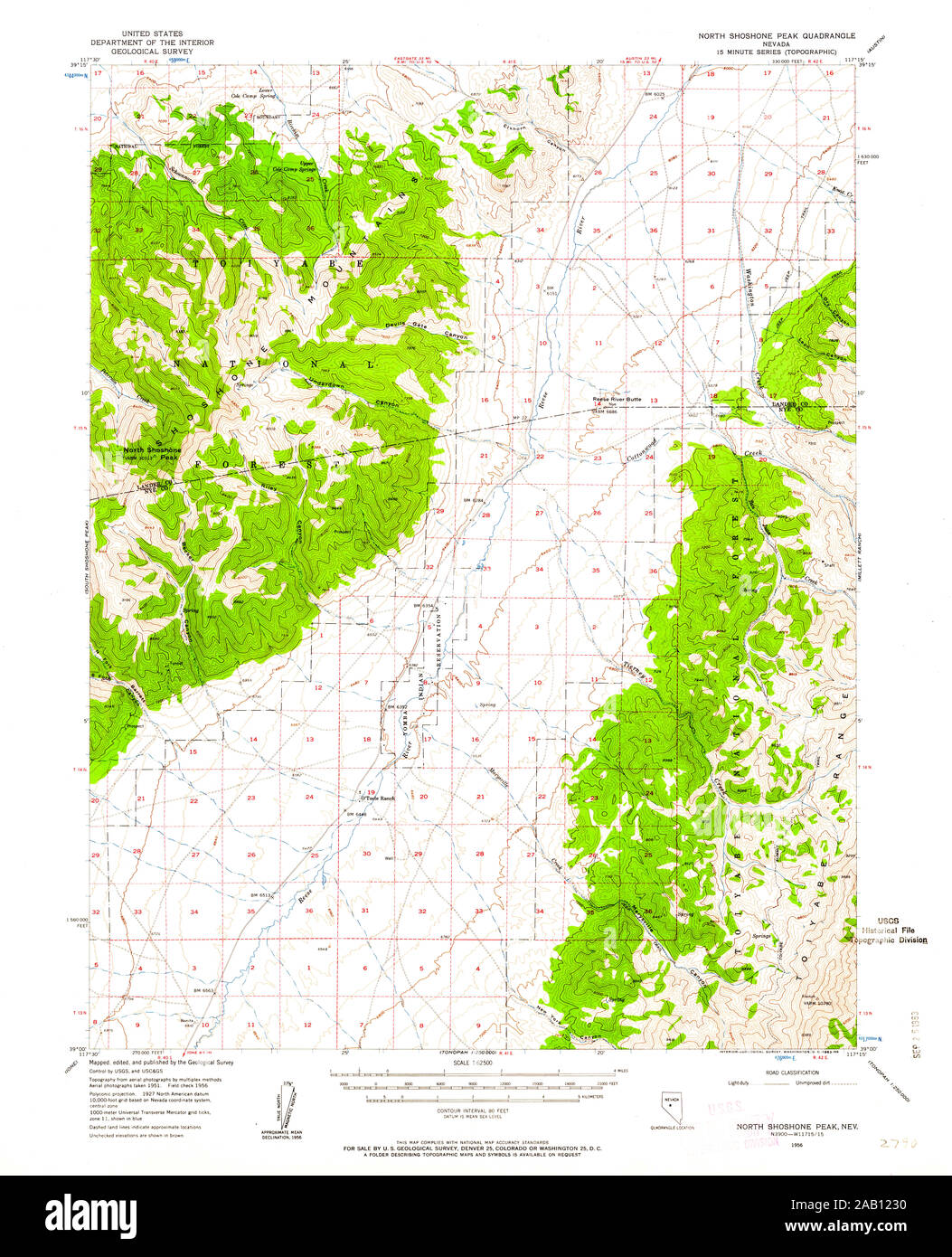 USGS TOPO Map Nevada NV North Shoshone Peak 321148 1956 62500 ...