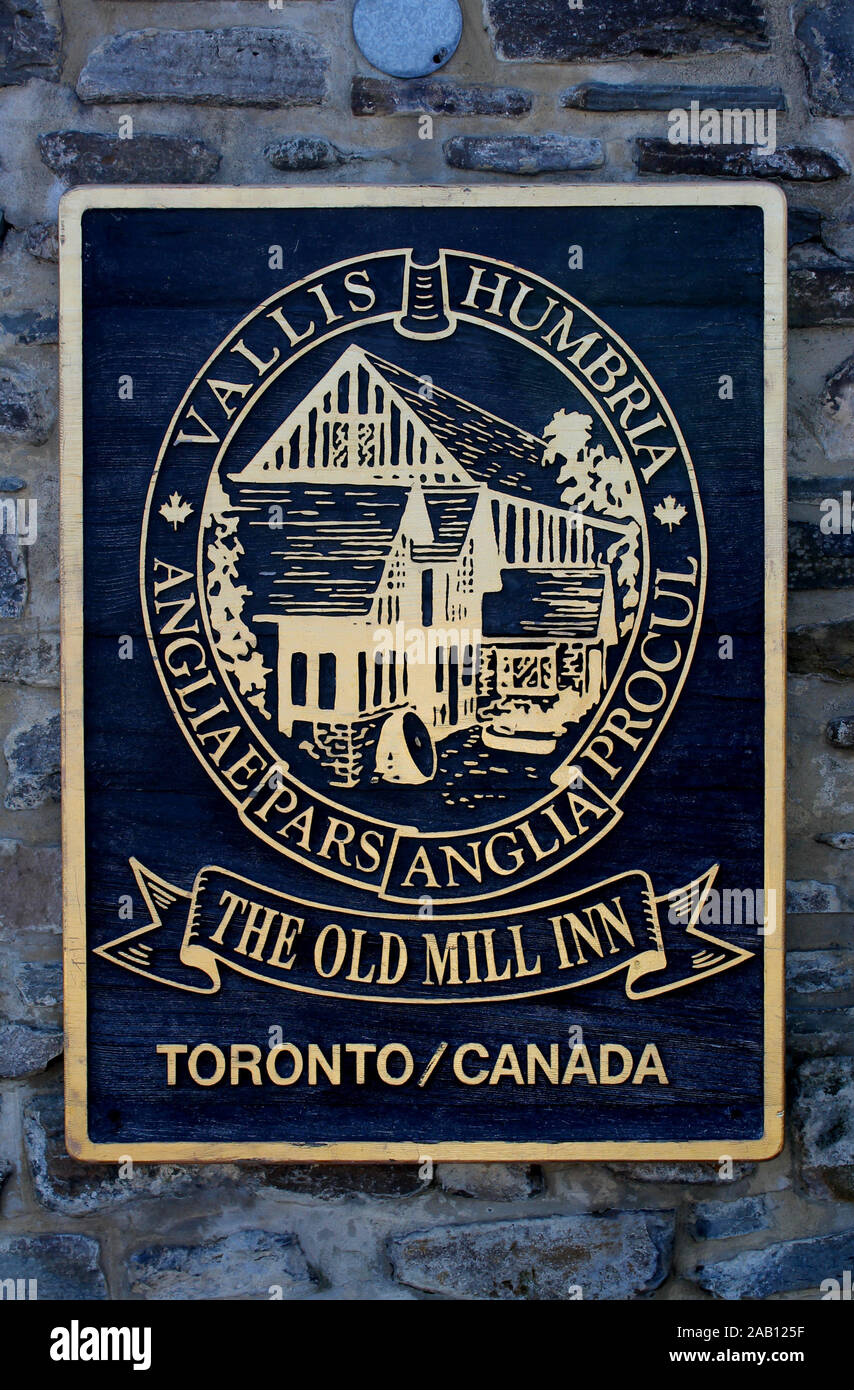 Toronto, Canada - August 18, 2017: View of sign "The Old Mill Inn" one ...