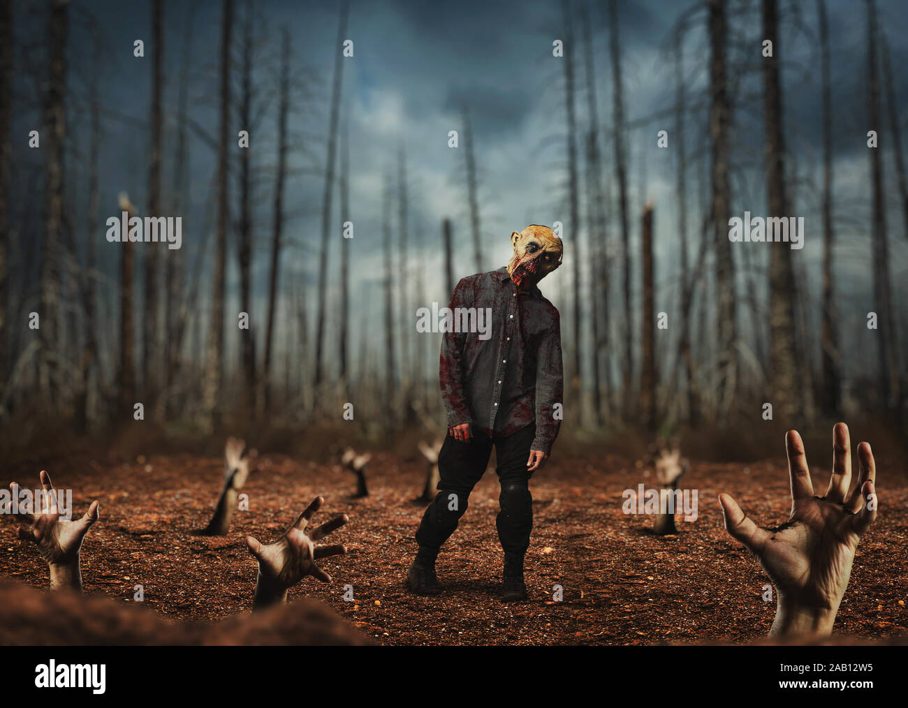 Male zombie in dried forest, scary monster Stock Photo - Alamy