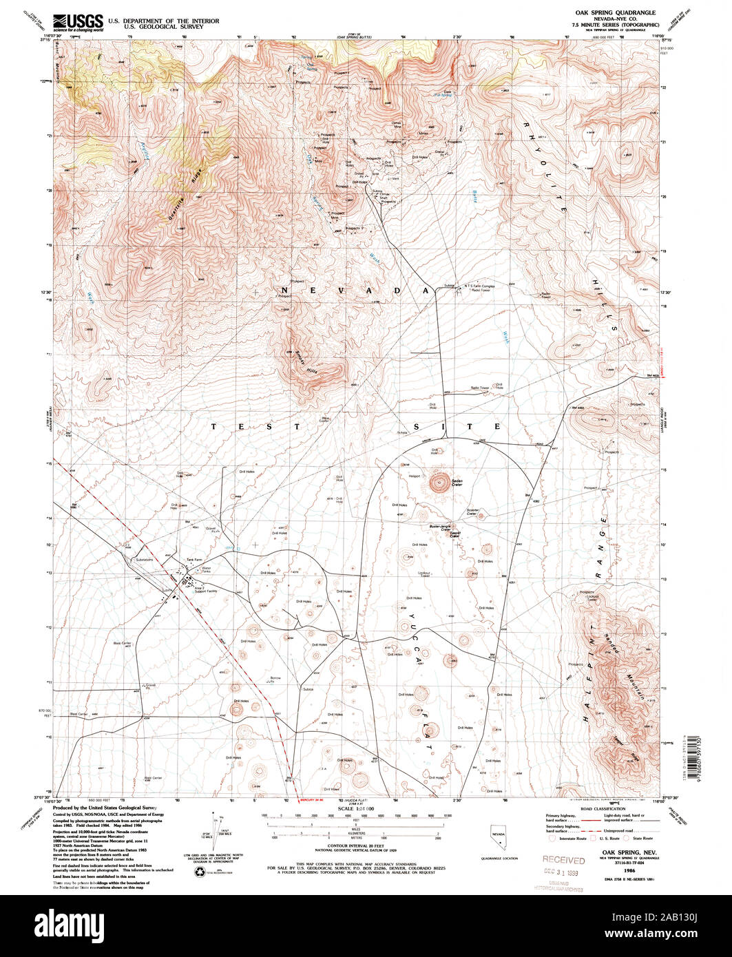 USGS TOPO Map Nevada NV Oak Spring 319685 1986 24000 Restoration Stock ...
