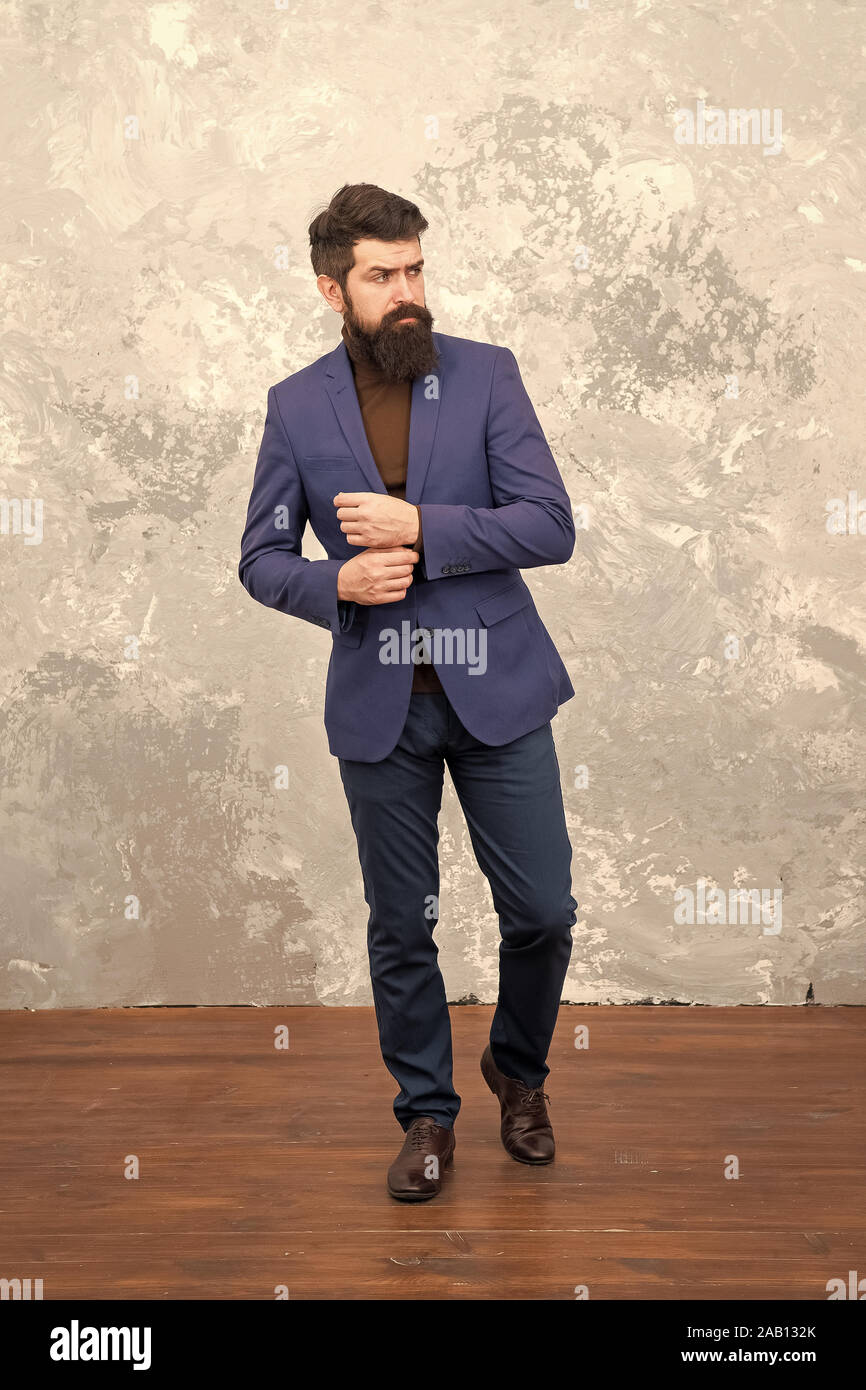 Brutal Bearded Hipster In Formal Suit Male Fashion Model Mature