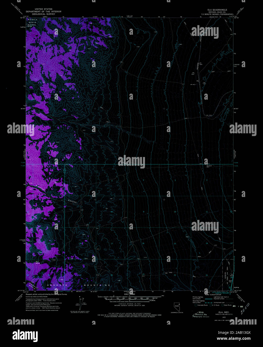 USGS TOPO Map Nevada NV Ola 319695 1972 24000 Inverted Restoration Stock Photo - Alamy