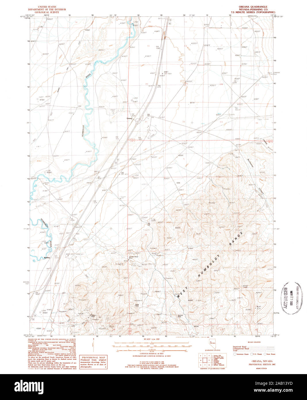 USGS TOPO Map Nevada NV Oreana 319700 1987 24000 Restoration Stock ...