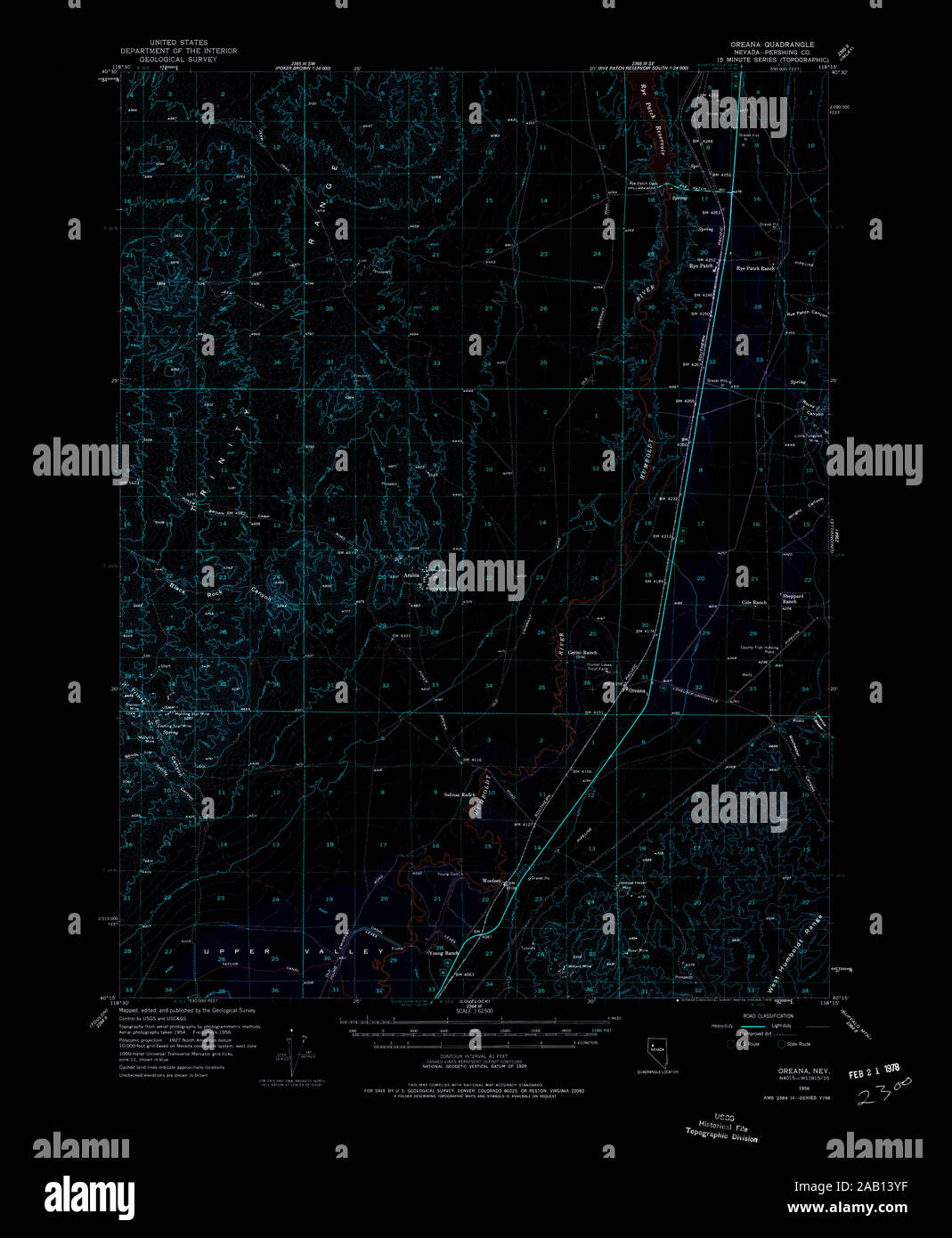 USGS TOPO Map Nevada NV Oreana 321153 1956 62500 Inverted Restoration ...