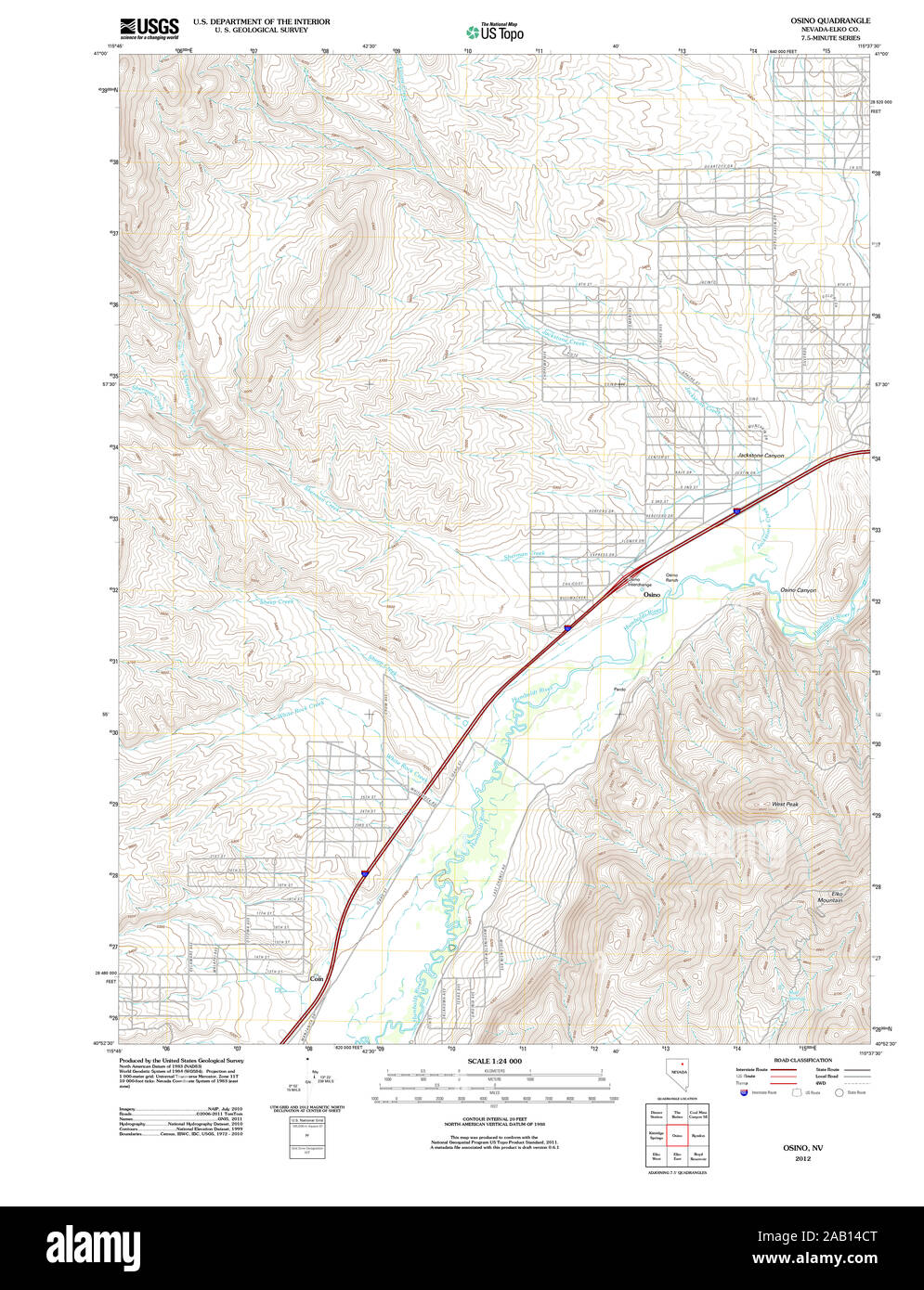 USGS TOPO Map Nevada NV Osino 20120202 TM Restoration Stock Photo - Alamy