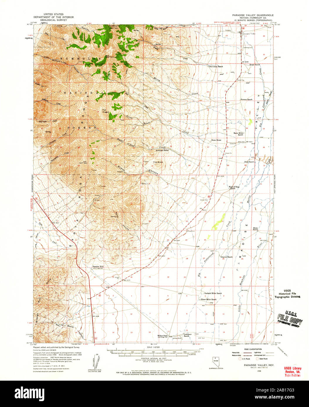 USGS TOPO Map Nevada NV Paradise Valley 321180 1958 62500 Restoration ...