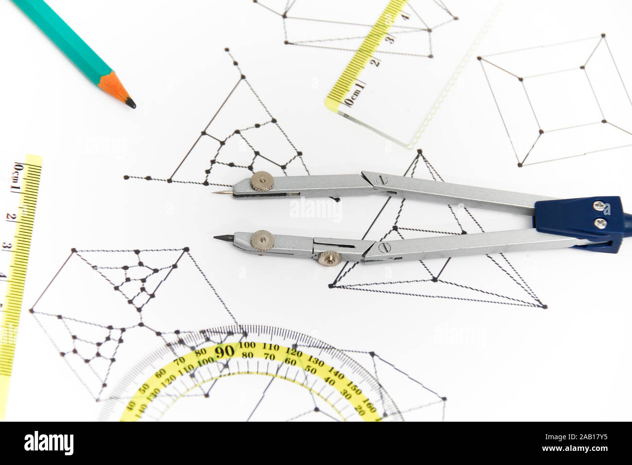 Photo of the Drawing tools with compass - business concept Stock Photo ...