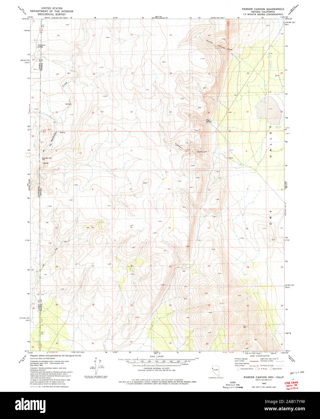 USGS TOPO Map Nevada NV Parker Canyon 319767 1980 24000 Restoration ...