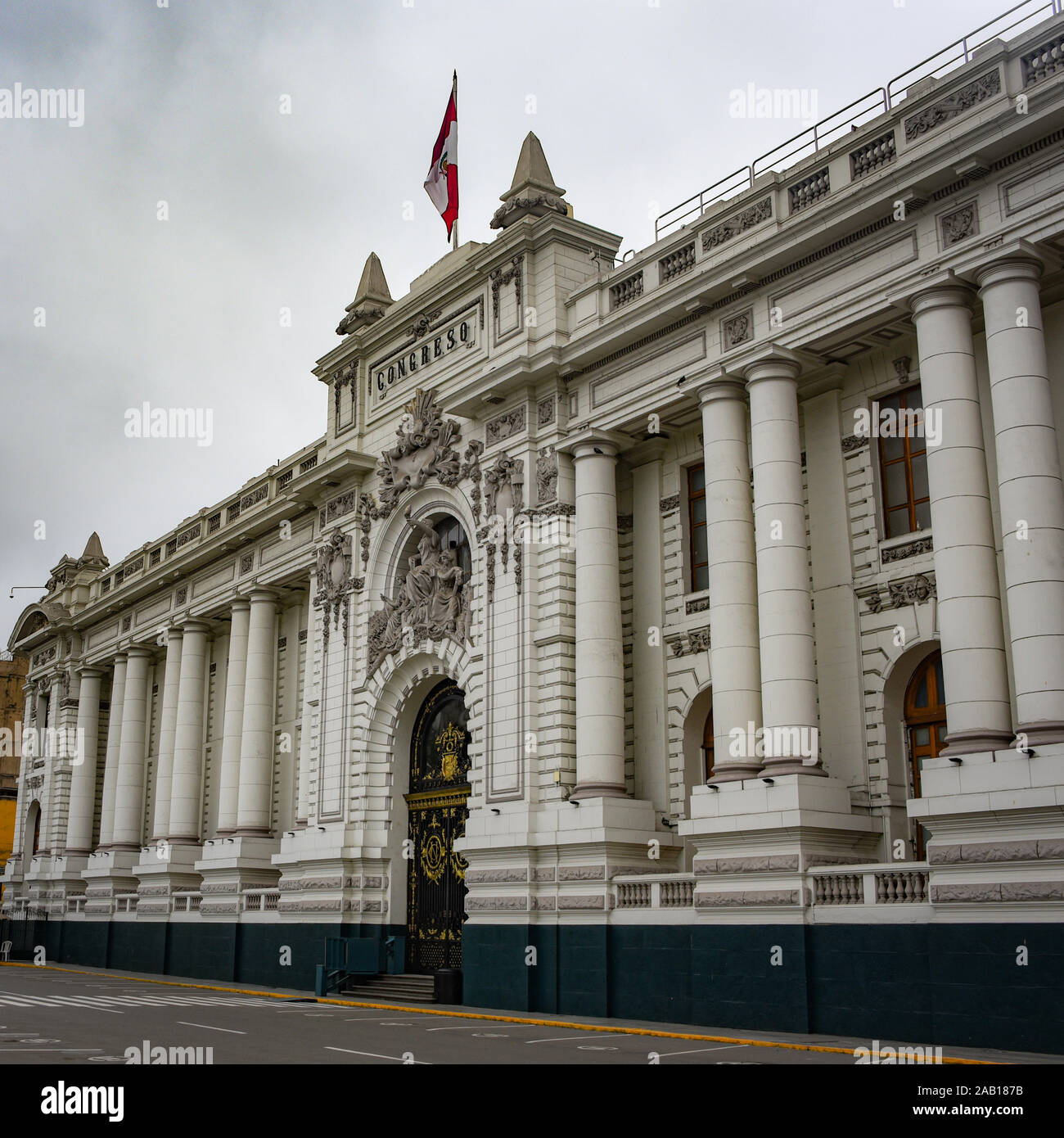 Lima, Peru - Nov 19, 2019: Exterior facade of Peru's National Congress ...