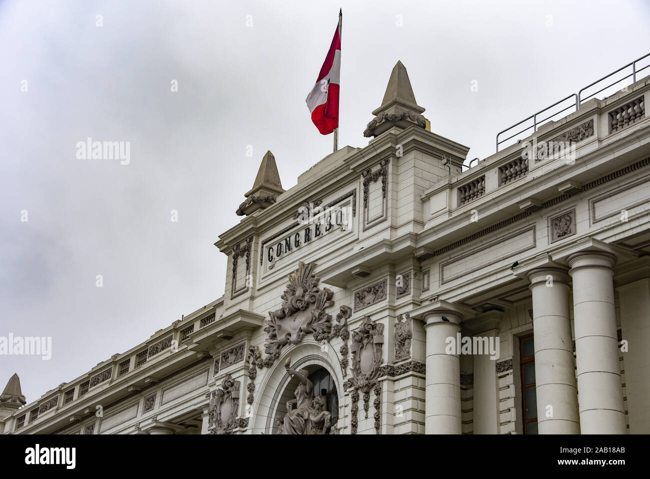 Lima, Peru - Nov 19, 2019: Exterior facade of Peru's National Congress ...