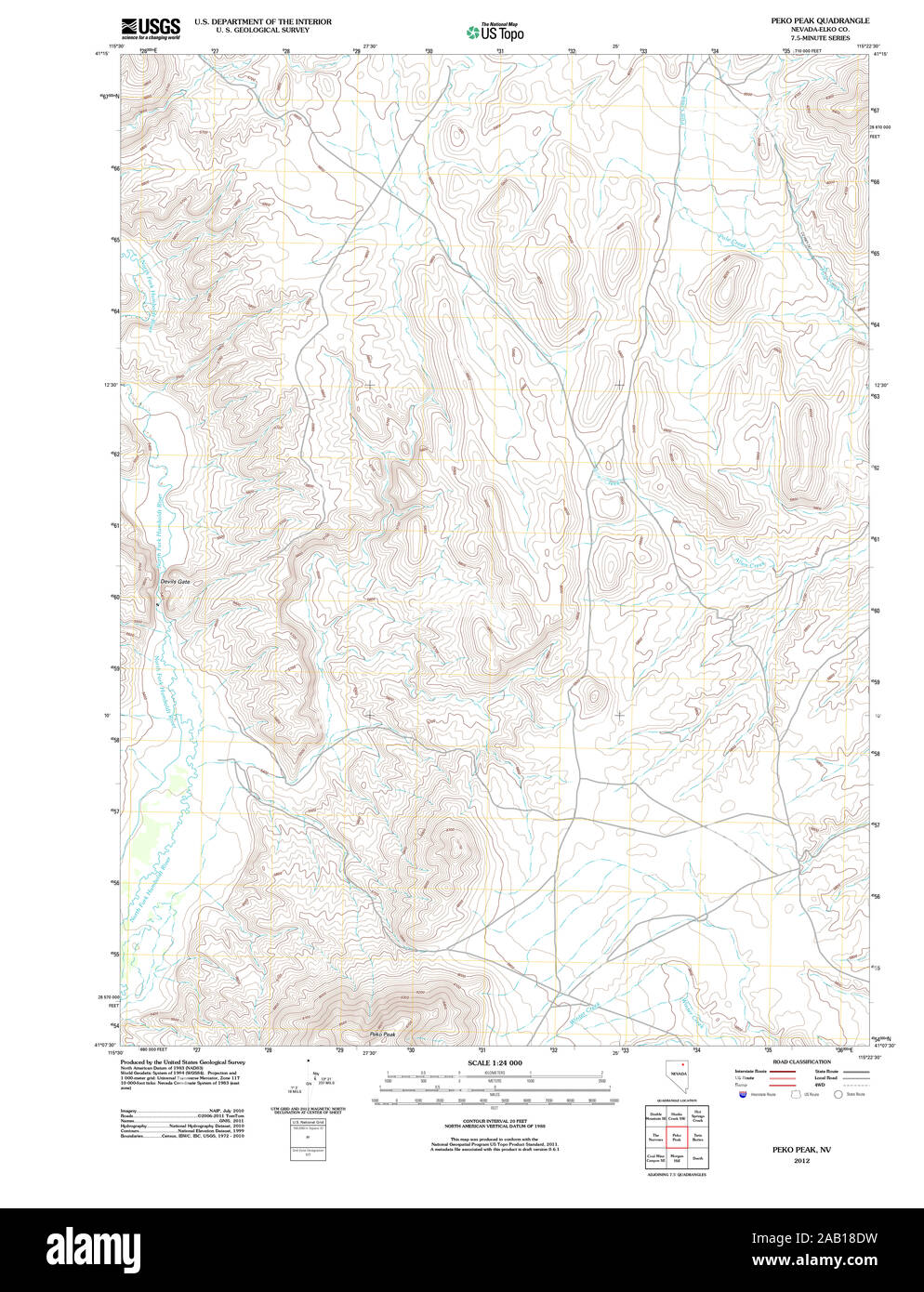USGS TOPO Map Nevada NV Peko Peak 20120131 TM Restoration Stock Photo - Alamy