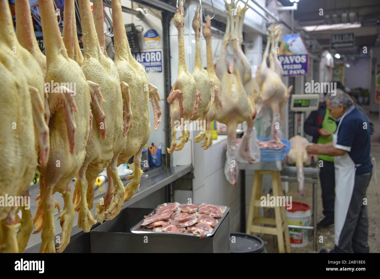 Lima, Peru - Nov 17, 2019: Freshly butchered Chicken and Turkey on sale ...