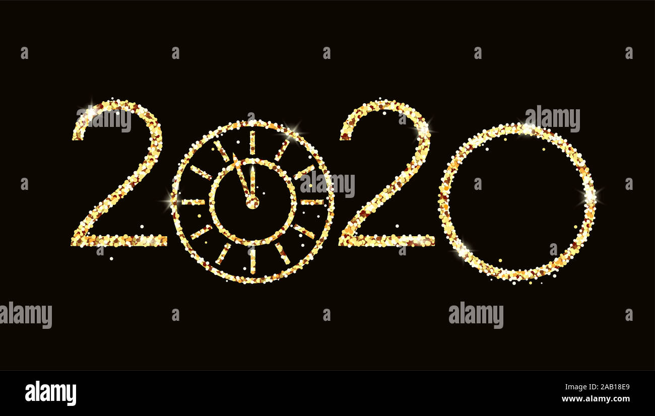 New Year 2020. New Year background with gold clock on black. Isolated ...