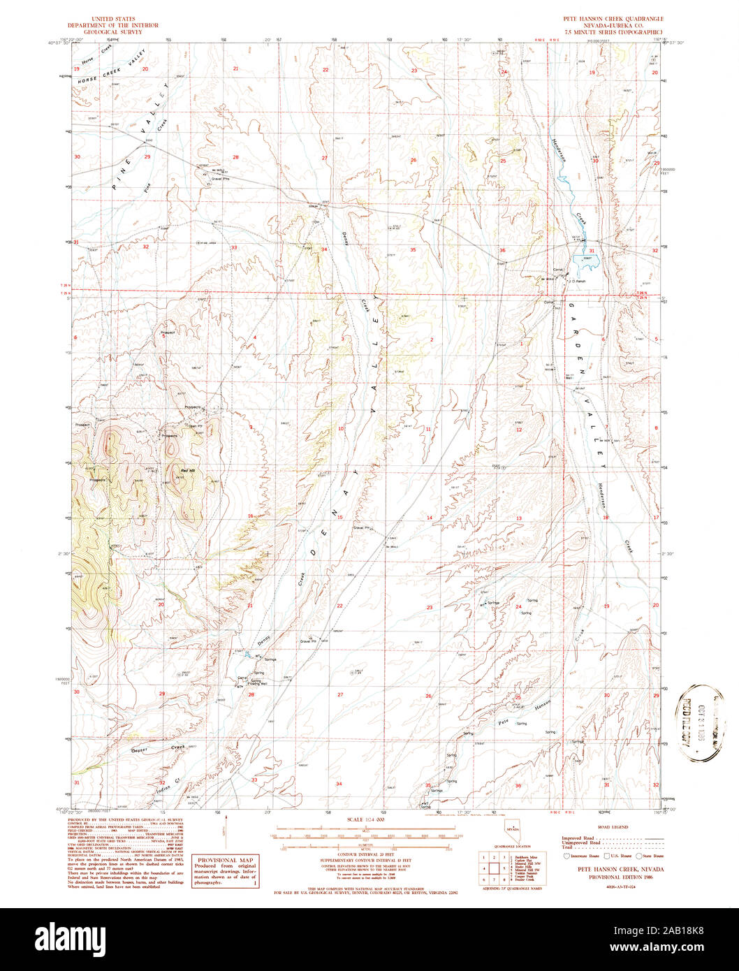 USGS TOPO Map Nevada NV Pete Hanson Creek 319792 1986 24000 Restoration ...