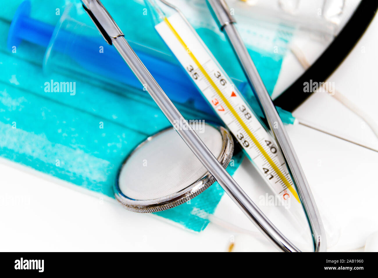 Photo of the Set for flu treatment, thermometer, nasal sprays ...