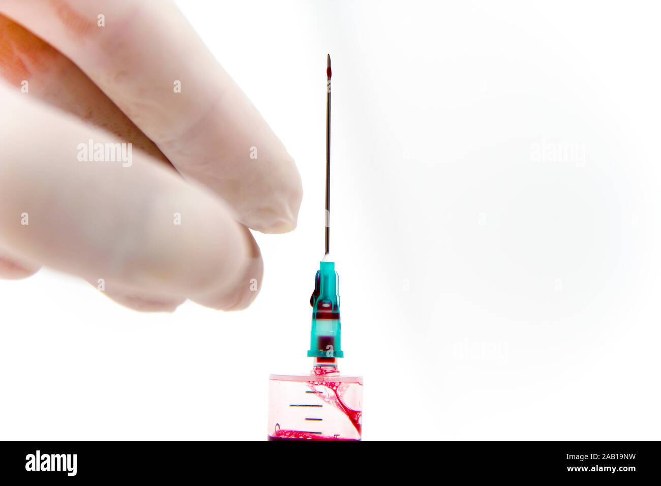 Photo of the Syringe in laboratory environment, blood and medical ...