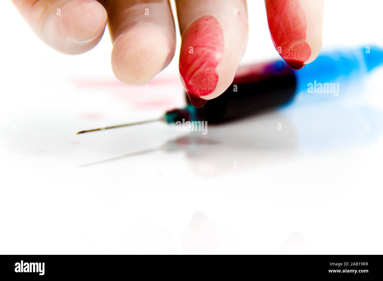 Photo of the Syringe in laboratory environment, blood and medical ...