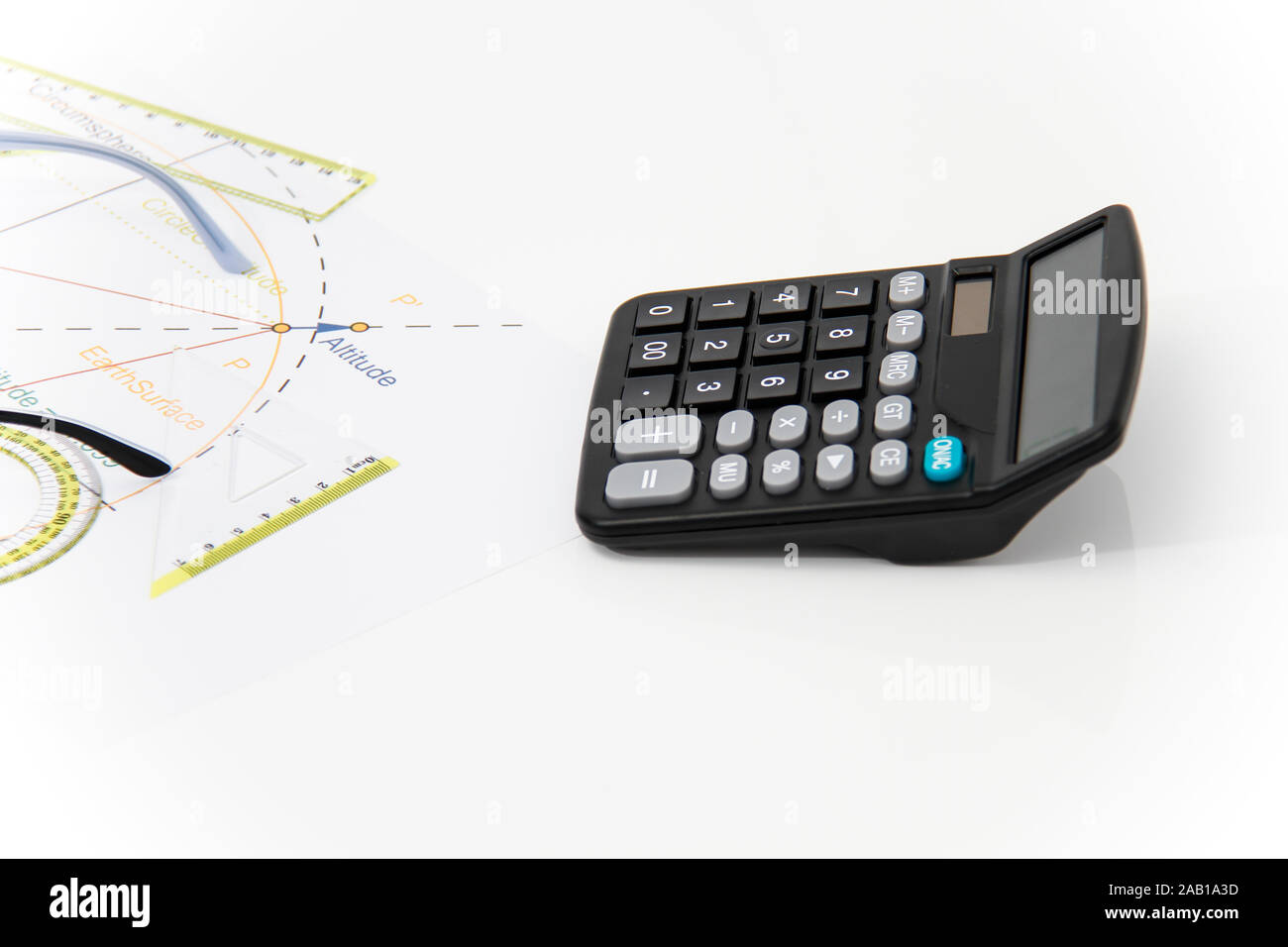 Photo of the Business Architectural project, pair of compasses, glasses ...