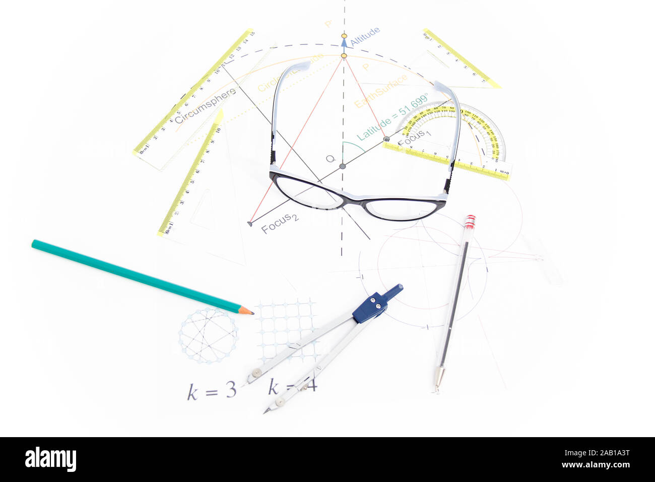 Photo of the Business Architectural project, pair of compasses, glasses ...